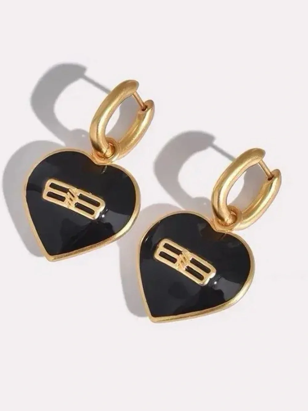 Balenciaga | Jewelry | Balenciaga Bb Icon Heart Earrings In Blackgold ...